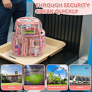 LISINUO Clear Backpack Girl Transparene Backpacks See Through Book Bag for Women Heavy Duty Pvc Mesh Bag Cute Girls Bookbags (Pink)