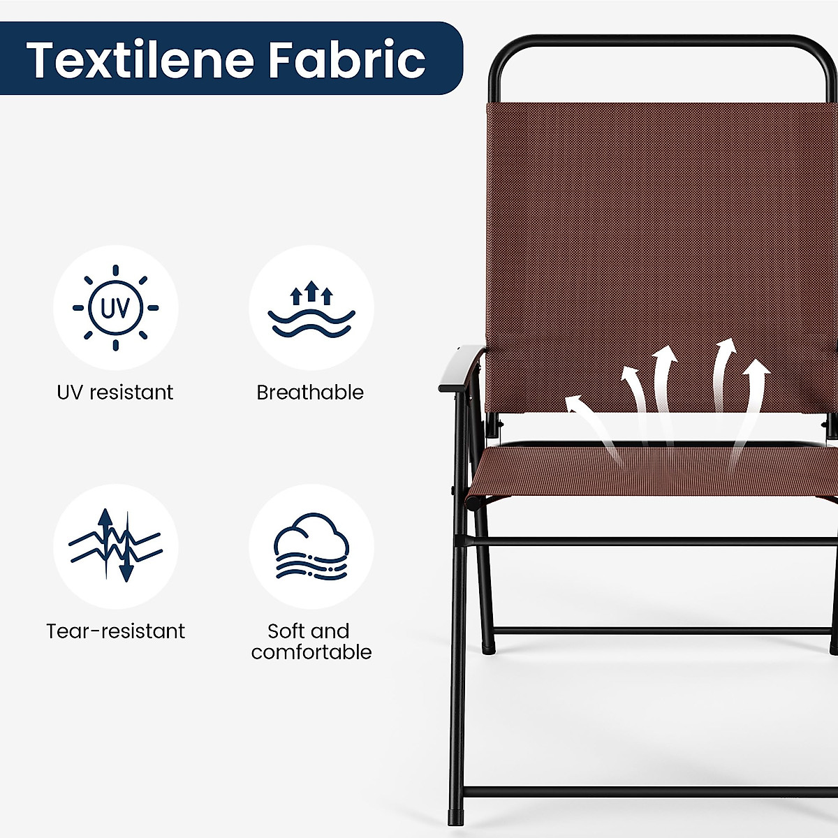 Amopatio Patio Dining Set for 4, Outdoor Table and Chairs with Umbrella, 4 Folding Dining Chairs & Glass Table for Lawn, Deck, Garden, Backyard, Deck, Brown, Patio Furniture Set