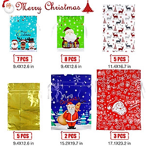 FATHABY Holiday Christmas Drawstrings Gift Bags, 30PCS Assorted Christmas Wrapping Bags, 6 Different Patterns for Christmas Goodie and Treat Bags for Birthday Christmas Party (Yellow) (Gray)