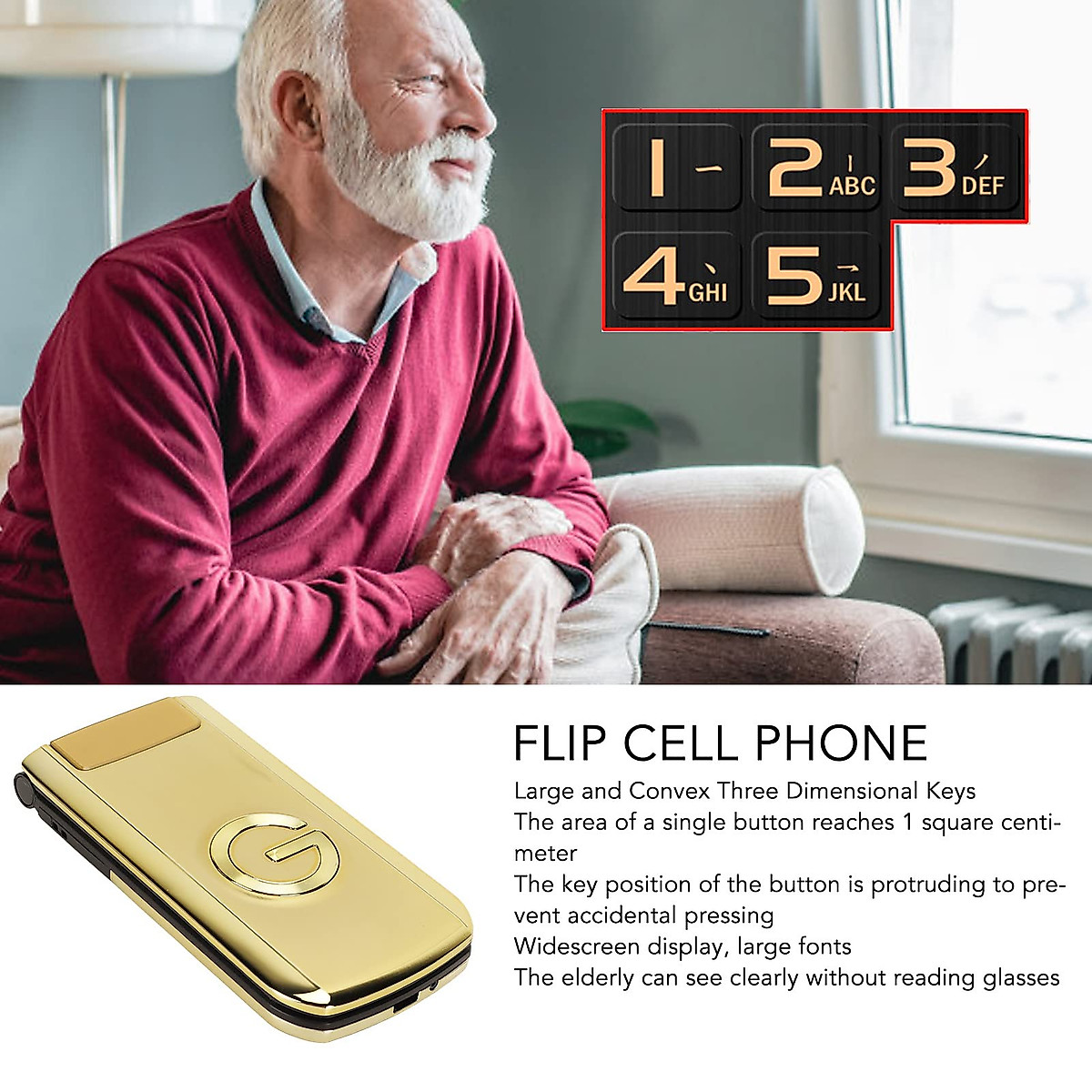 GOWENIC Cell Phone for Senior, Flip Seniors Phone Big Font Big Screen Loud Phone Cell Phone with Ultra Long Standby Dual Card Dual Standby G9000 Gold US