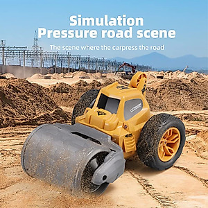 RC Drift Road Roller Car Remote Control Car Construction Vehicle Truck Toys, Road Planer Stunt Car Exquisite Simulation Car with Headlight for Kids 4-7 Boys 8-12 Adluts and Decoration for House