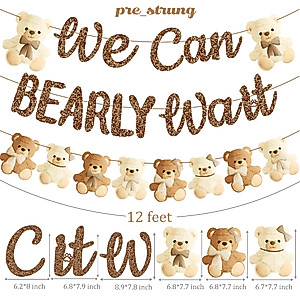 umoni Teddy Bear Banner, We Can Bearly Wait, Brown Glitter, Baby Shower Decorations, Gender Reveal Party Supplies, 19.0x70.0 inches