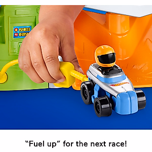 Fisher-Price Little People Hot Wheels Toddler Playset Race and Go Track Set with Lights Sounds & 2 Toy Cars for Ages 18+ Months