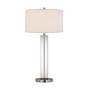 Harlow 29" Tall Table Lamp with Fabric Shade in Clear Glass/Polished Nickel/White
