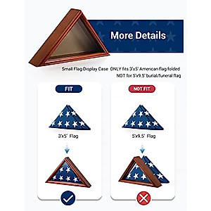 DecoWoodo Flag Box Display Case for 3'x5' Folded American Flag (Not for Burial Flag) - Wooden Military Veteran Flag Shadow Box with HD Tempered Glass, Wall Mounted Triangle Flag Frame, Brown