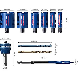 Bosch Professional 9x Expert Construction Material Hole Saw Set (Ø 20-64 mm, Accessories Rotary Impact Drill)