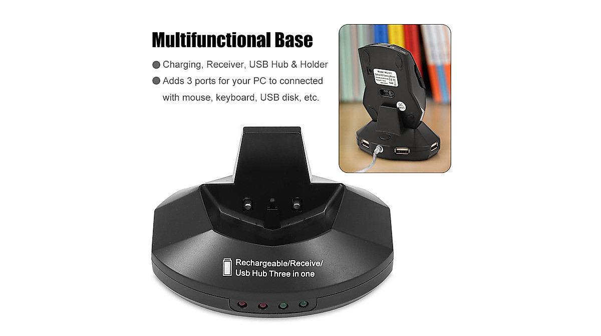 Ergonomic Design Wireless 2.4GHz Mouse USB Hub 3-Port Optical Mice ...