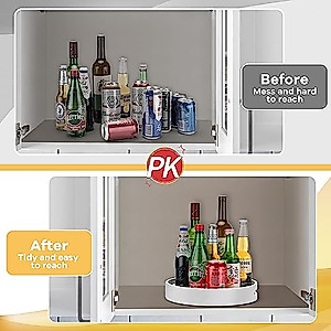 Lazy Susan Organizer for Countertop, 12 Inch & 10 Inch Bamboo Condiment Organizer, Wooden Lazy Susan Turntable Organizer for Cabinet Pantry Kitchen Counter Dining Table Cupboard, Decorative Tray White