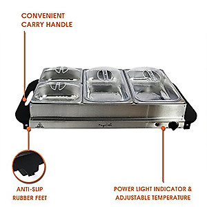 MegaChef Stainless Steel Housing Easy Clean Buffet Server & Food Warmer With 4 Sectional Trays