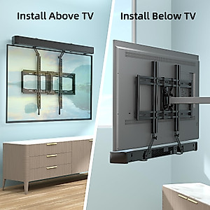 HCMOUNTING Soundbar Mount Bracket, Sound Bar Mounts Under TV or Above TVs Fits Most Sound Bars Up to 20 Lbs, Soundbar TV Mount with 180° Adjustable Extension Plates and L-Shaped Hooks
