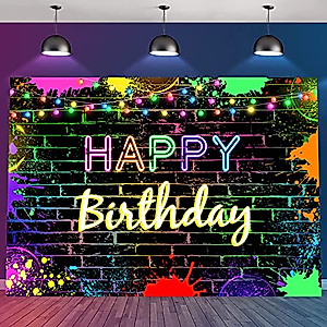 Mocsicka Glow Birthday Backdrop Neon Glow in The Dark Party Decoration Glow Crazy Rainbow Birthday Photo Backdround Photo Prop (Glow deign but Not Glow) (7x5ft (82x60 inch))