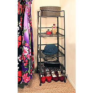 Seville Classics Iron Slat Tower Shelving, 4-Tier (Pewter)