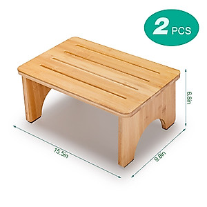 2 Pack P&BEXC Step Stool Bamboo Step Stool for Adults and Kids,Portable Bedside Step Stool with Solid Wood, Support up to 300lbs,Skid Proof Step Stool for High Bed/Kitchen/Bathroom (No Assembly)