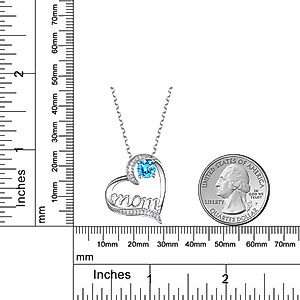 Dorella Sterling Silver Fine Jewelry for Mom Aquamarine Necklace Love Heart Pendant March Birthstone Necklace for Women Birthday Gifts