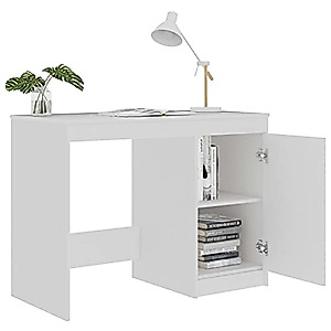 BynJoo Small Writing Desk Computer Desk,Wood Secretary Desks for Home Office,Homework and School Studying Writing Desk,for Homefor Simple Corner Desk with One Integrated Cabinet.White(39.4" Inche)