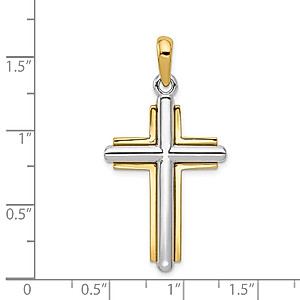 Solid 14k Yellow and White Gold Two Tone Cross Pendant Charm - 41mm x 20mm