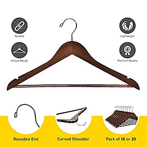 Quality Wooden Hangers - Slightly Curved Hanger 20 Pack Sets - Solid Wood Coat Hangers with Stylish Chrome Hooks - Heavy-Duty Clothes, Jacket, Shirt, Pants, Suit Hangers (Walnut/Retro, 20)
