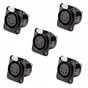 GDQLCNXB XLR Female Jack 5 Pin Panel Mount Jacks, XLR Female Socket Audio Speaker Microphone Connector 5Pcs,Black Metal Housing