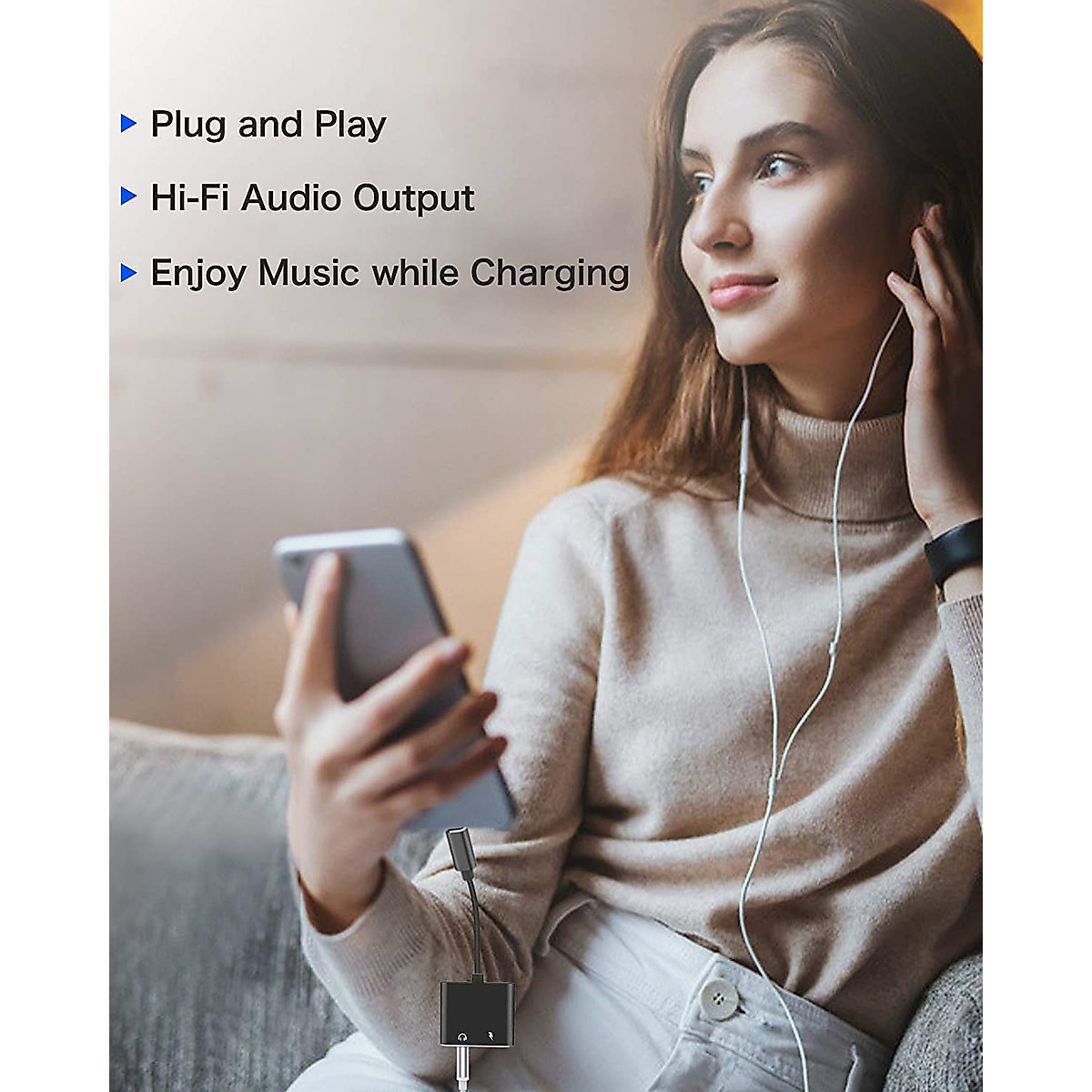 MFi Certified] Lightning to 3.5 mm Headphone Jack Adapter for iPhone, 2 in 1 Lightning to 3.5mm AUX Audio Charger Splitter Compatible with iPhone 14 13 12 11 XS XR X 8 7 Audio Earphone Adaptor