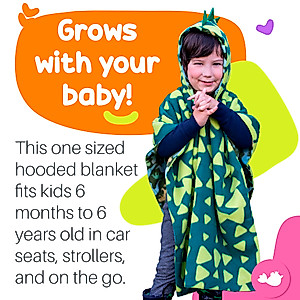 Birdy Boutique Car Seat Poncho for Kids – Safe to Use Over Seat Belts – Reversible Warm and Cozy Blanket – Easy on Easy Off and Doesn’t Impact Car Seat Performance – Green Dinosaur – One Size