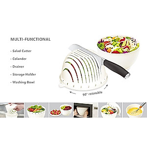 Fantasee Easy Fruit Vegetable Salad Cutter Bowl, Multi-Function Kitchen Colander Strainer Double Layered Rotatable