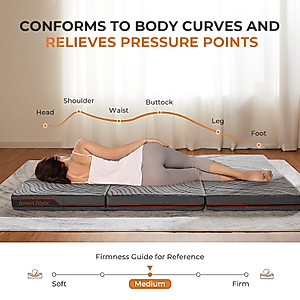 Sweetnight Trifold Mattress with Carry Bag - 4 Inch Portable Floor Mattress with Breathable & Washable Cover | Foldable Mattress Topper for Travel, Camping, Guest Grey Twin XL