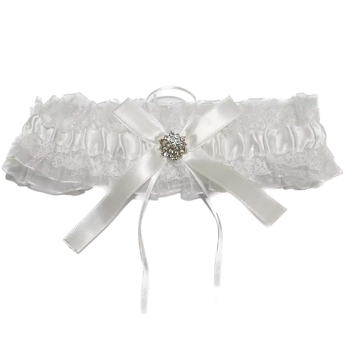 Wedding Garters for Bride Lace Bridal Garters with Bow Stretch Party Leg Garter Belt (White)