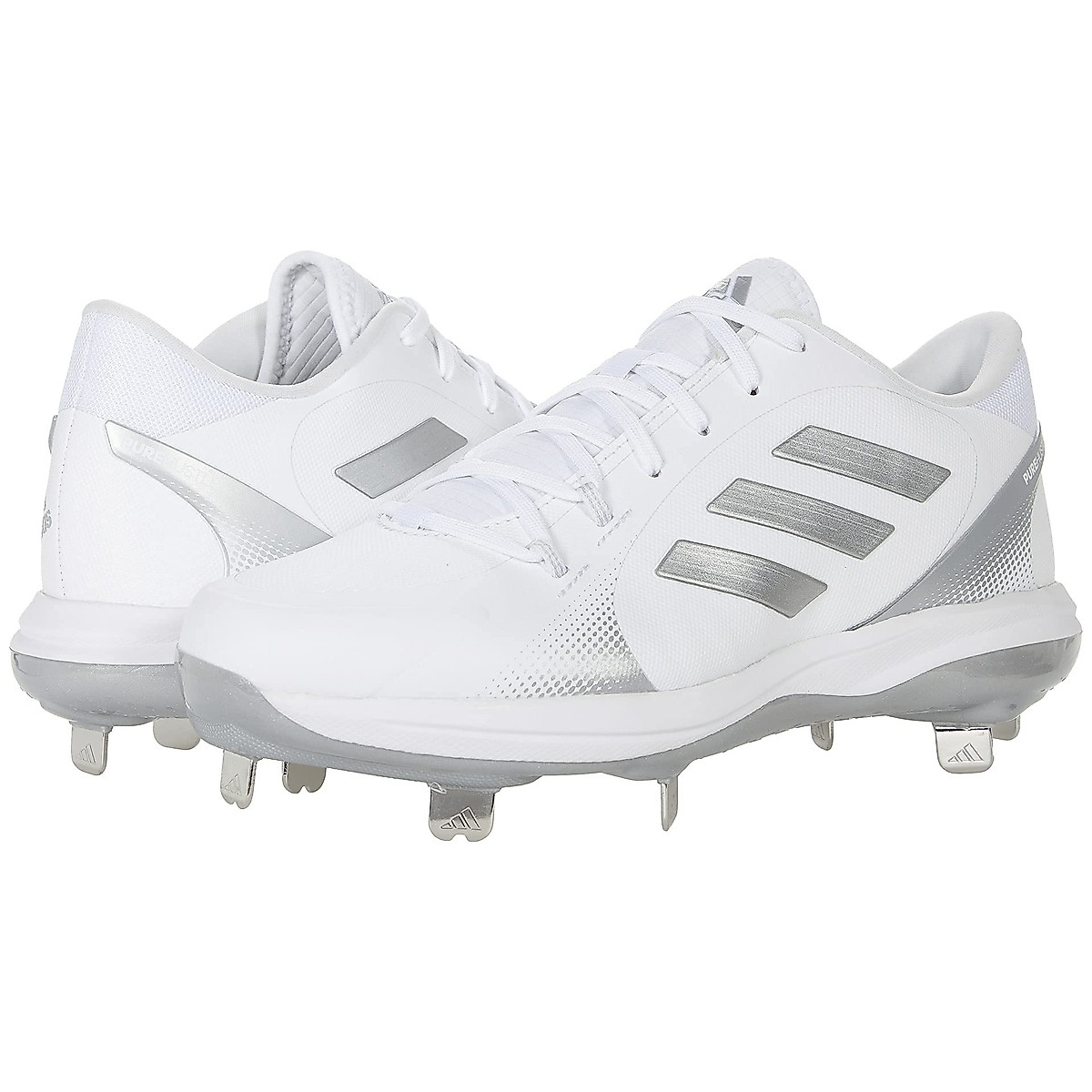 adidas Women's Purehustle 2 Baseball Shoe, White/Silver Metallic/Silver Metallic, 8