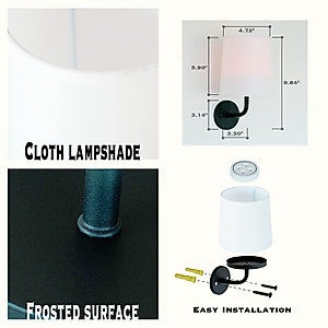 HEQIQEH Rustic Vintage Battery Operated RGB Wall Sconce Light Fixture with Remote Control, Flared Funnel Linen Fabric Shade Dimmable Nightstand Lamps for Bedroom Bedside, 2 Packs (Antique)