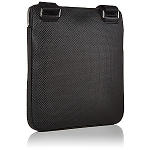 Lacoste Mens Chantaco Matte Piqu Leather Flat Zip Bag, Black, One Size