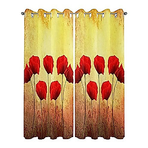 HERBED Outdoor Curtains for Patio 2 Panels Set Red Flowers Under Sunset Waterproof Privacy Outside Curtain Sun Blocking Grommet Blackout Drapes for Porch Gazebo Pergolas Balcony 52x108 Inch