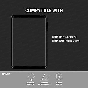 TORRO Case Compatible with iPad 11th / 10th Generation – Genuine Leather iPad 11th / 10th Gen (2025/2022) Case with Stand Function and Wake/Sleep Function (Black)