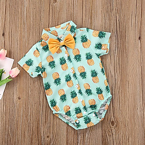 Bagilaanoe Infant Baby Boys Dress Shirt Bodysuit Formal Short Sleeve Rompers One Piece Outfits Gentlemen Clothes Pineapple/6-12 Months