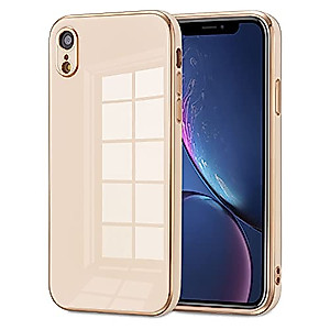 DEFBSC Electroplate Case for iPhone XR, Luxury Electroplated Edge Soft TPU Bumper iPhone XR Case, Full Body Camera Protection Shockproof Anti-Fall Heavy Duty Protective Phone Case, Gold