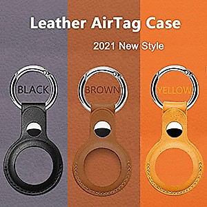 HXL New Leather Case for Apple AirTag Finder, Anti-Scratch Protective Leather Case with Keychain, 1 Pack Anti-Lost Open Port Design (Dual Hole - Brown)
