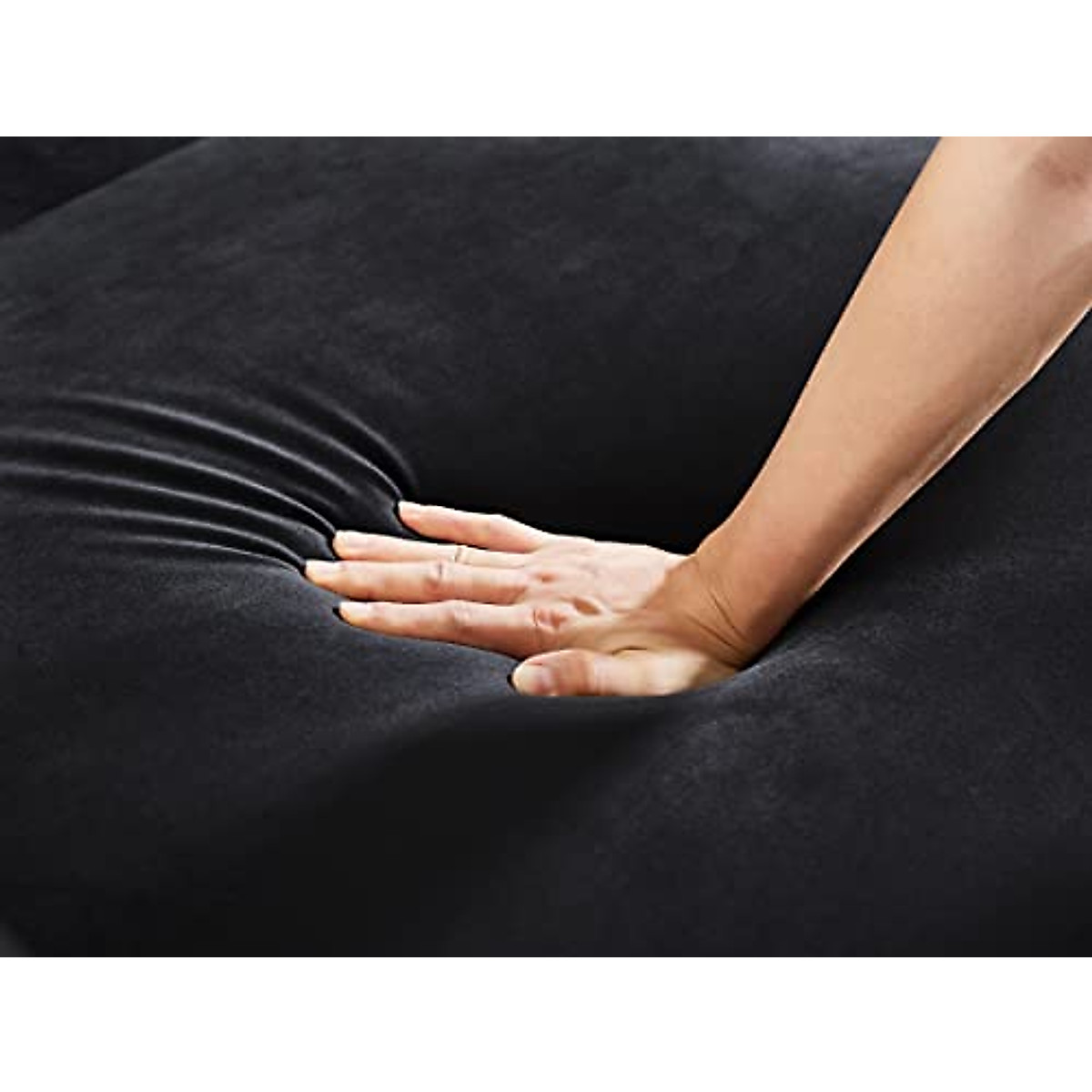 Melpomene Black Velvet Loveseat Sofa,Handmade Button Tufted Square Arm withFaux Diamonds, Mirrored Trim,Silver Metal Legs