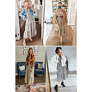 PRETTYGARDEN Women's Summer Casual Boho Dress Floral Print Ruffle Puff Short Sleeve Flowy Midi Beach Party Dresses (Apricot,Small)