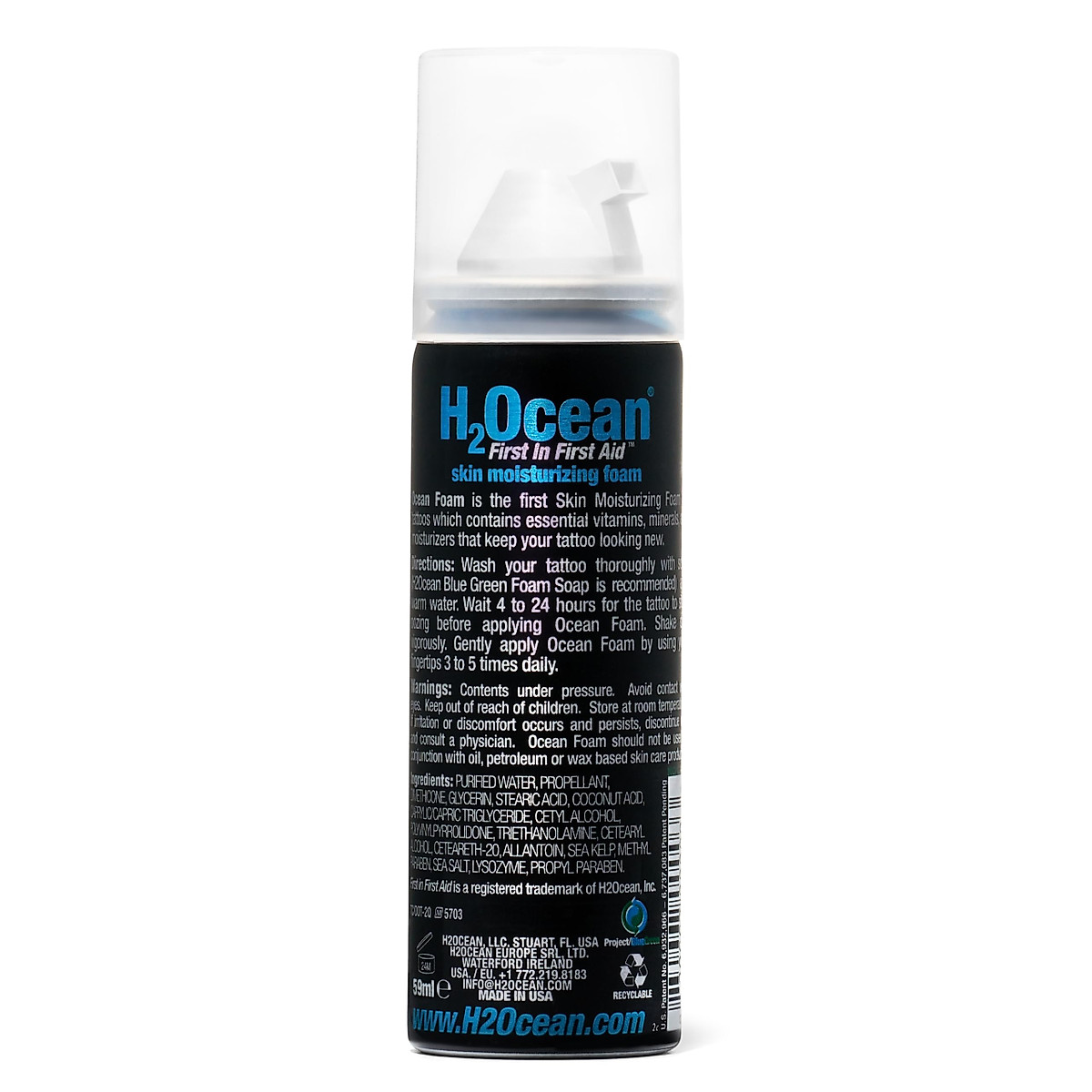 H2Ocean Ocean Foam Tattoo Aftercare, Water Based Ink Sealer & Skin Moisturizer 2oz