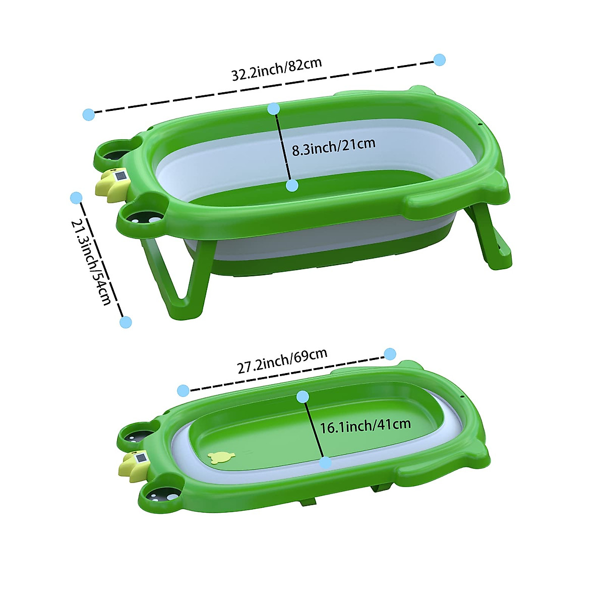 Multipurpose tub-pet tub- Foldable tub- Water Basin- Thermometer Equipped tub- Space Saving tub (Green)