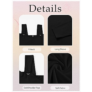 Bellcoco Womens Fashion Cold Shoulder Tops V Neck Black Blouse Tunic Shirts Summer Long Sleeve T Shirts