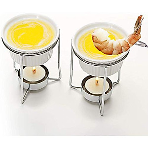 PrepWorks by Progressive 5-Ounce Ceramic Butter Warmer Home Fondue Set with Stands, Candles, and Cups, White