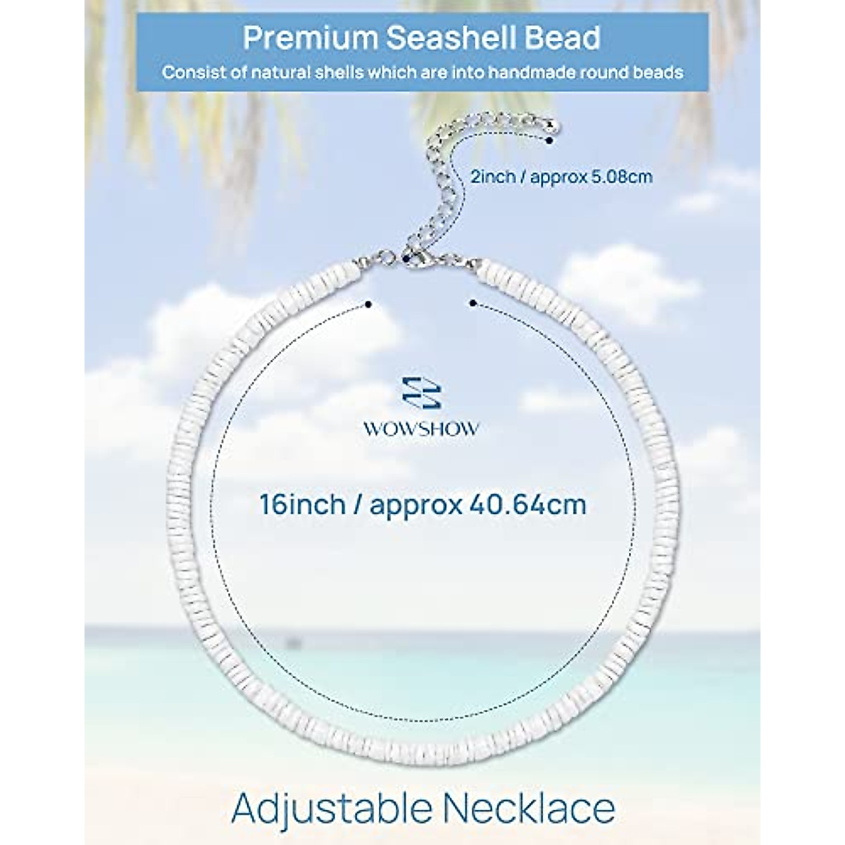 Wowshow Shell Necklace, Puka Shell Necklace for Men Women Seashell Choker Necklace Smooth Shell Chip Summer Necklace 14 Inches