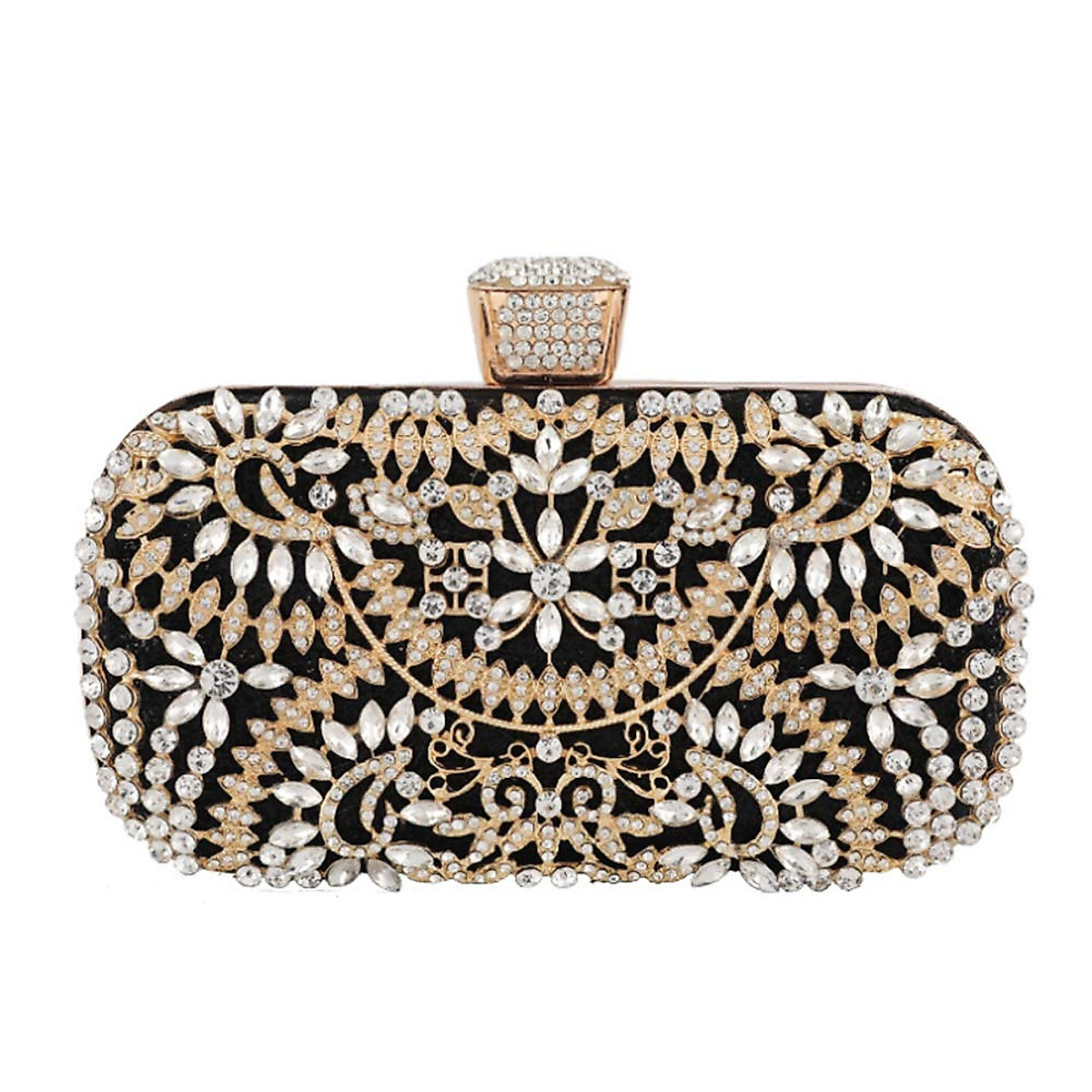 FIVE FLOWER Evening Clutch Bags Purse Handbag for Women Wedding Prom Party (BLACK), Medium