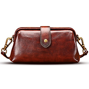 Premium Leather Retro Handmade Doctor Bag,Dr bag - retro handmade bag,Crossbody Unique Opening Small Vintage Phone Purse Handbags for Women (Coffee)