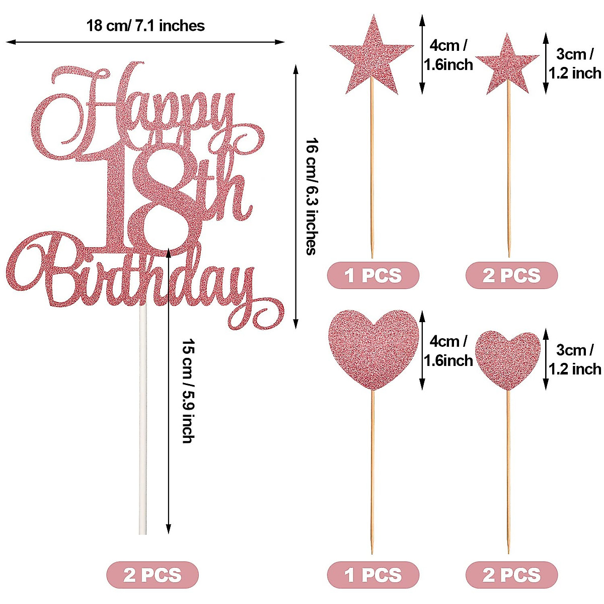 18th Birthday Cake Decorations Set Include 18th Birthday Candles Numeral 18 Cake Candles and Happy 18th Birthday Cake Toppers with Heart Star Cupcake Picks for Birthday Party (Rose Gold Series)