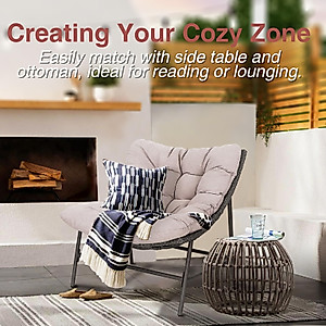 PHI VILLA Outdoor Papasan Chairs Set of 2, Oversized Scoop Wicker Chairs with Cushions & Steel Frame, Double Comfy Conversation Reading Chairs Furniture for Apartment Patio, Porch, Deck, Balcony