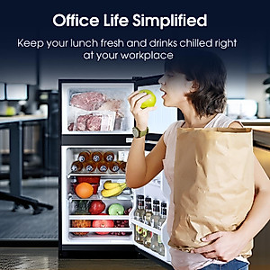 Anypro 3.2Cu.Ft Mini Fridge with Freezer, 2 Door Compact Refrigerator, Small Fridge with 7 Level Thermostat, LED Light, Small Refrigerator with Freezer for Bedroom, Office, Dorm, Back to School, Black