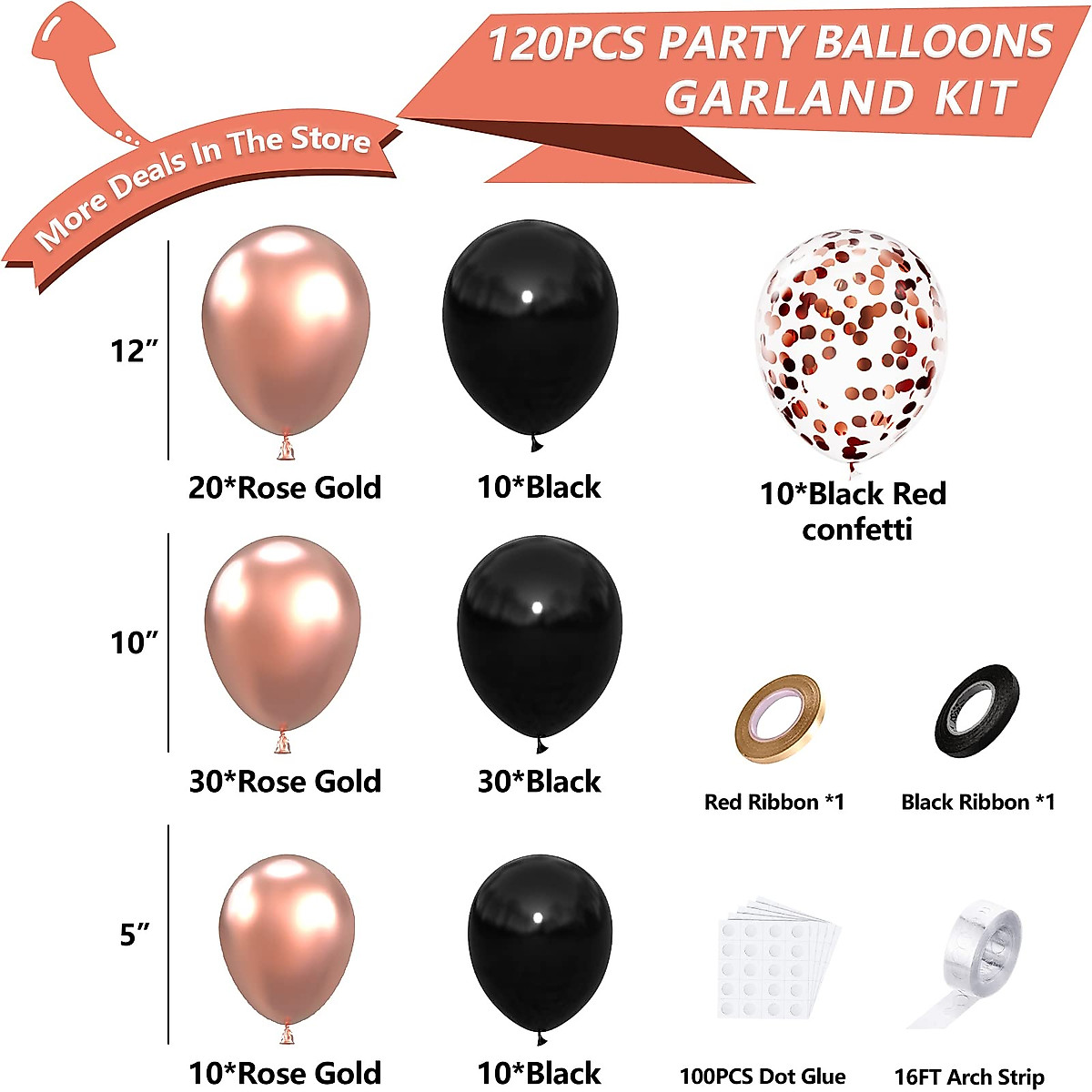 NISOCY Black and Rose Gold Balloons Garland Arch Kit, 120PCS Black Metallic Rose Gold Confetti Balloons for Engagements Wedding Valentine's Day Graduation Birthday Anniversary Party Decorations