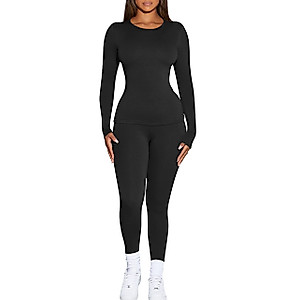Kaximil Women's Thermal Underwear Fleece Lined Base Layer Long Johns Sets, Large, Black