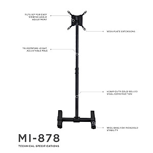 Mount-It! Portable TV Floor Stand | Universal Pedestal for 13-42 Inch TVs and Monitors | Height Adjustable 29.5-52 Inches | VESA up to 200x200 mm | Lightweight Indoor & Outdoor TV Mount with Tilt